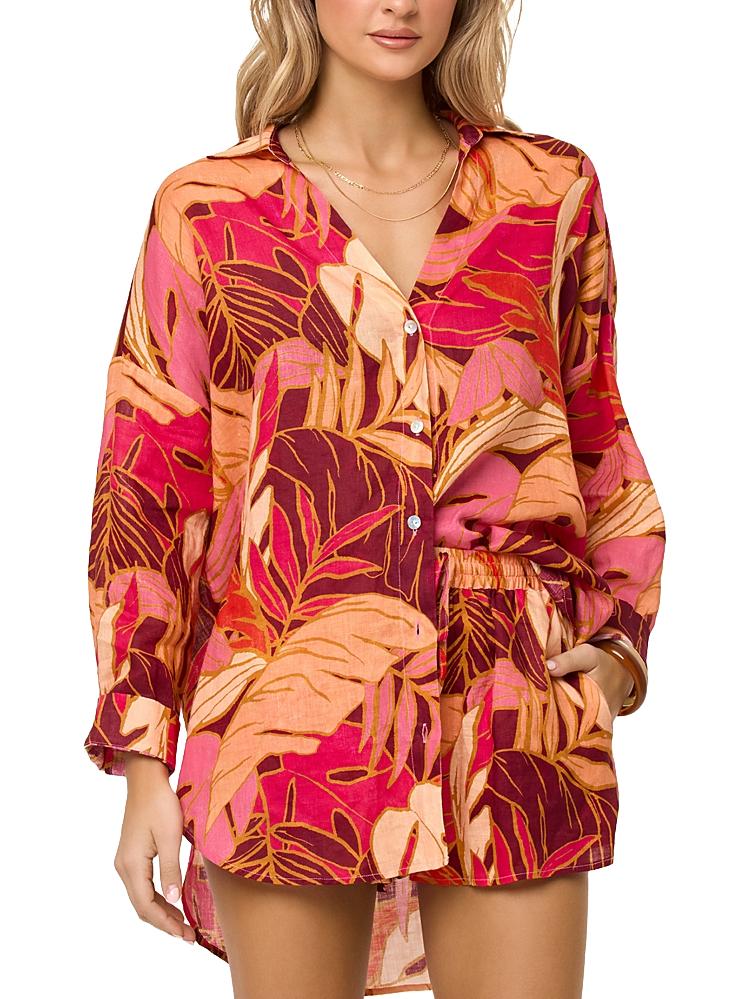 L*SPACE Lspace Rio Button Front Linen Cover Up Tunic